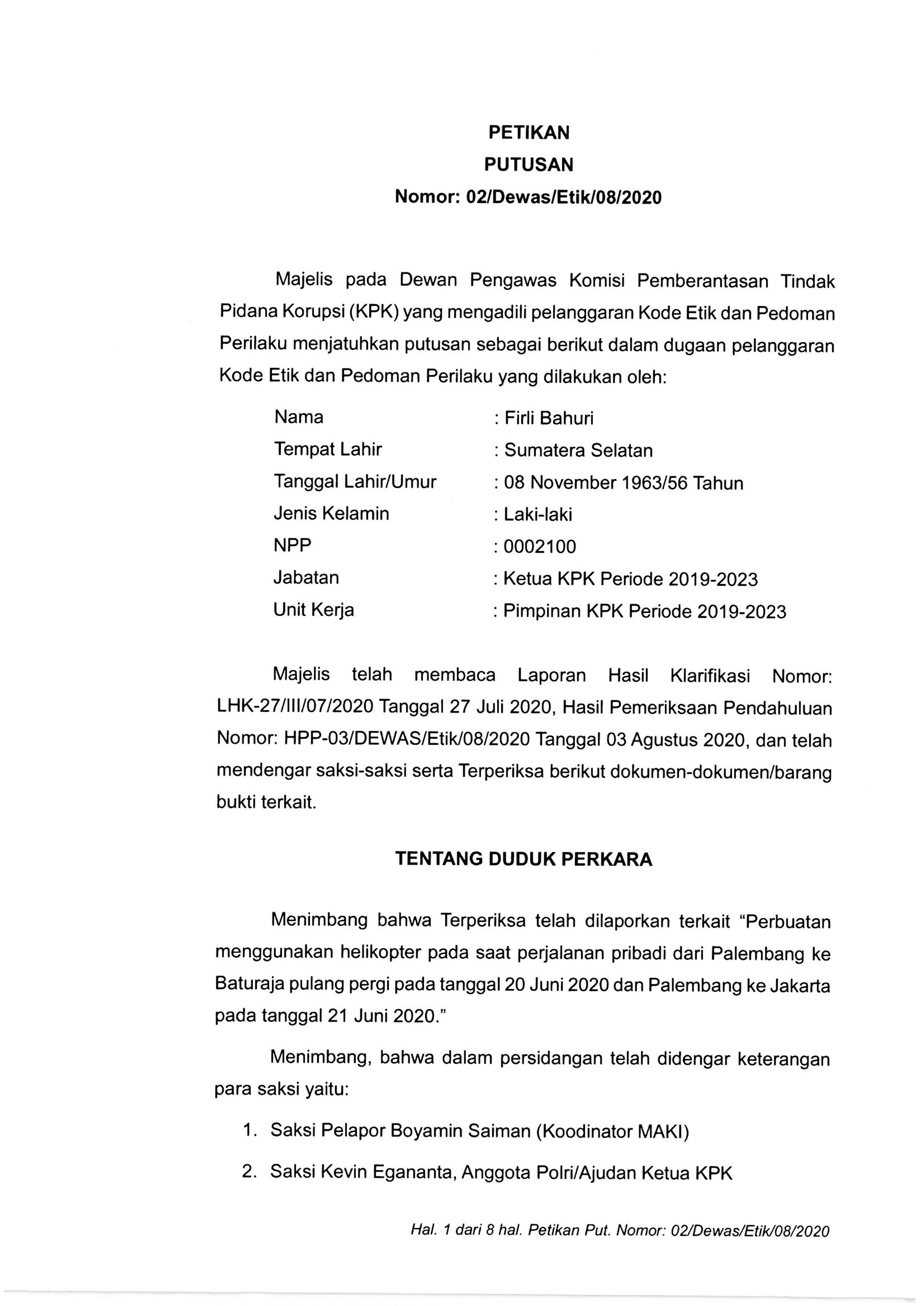 Ketua KPK Firli Bahuri Terbukti Langgar Kode Etik - Kartika Law Firm Ketua KPK Firli Bahuri Terbukti Langgar Kode Etik - Kartika Law Firm
